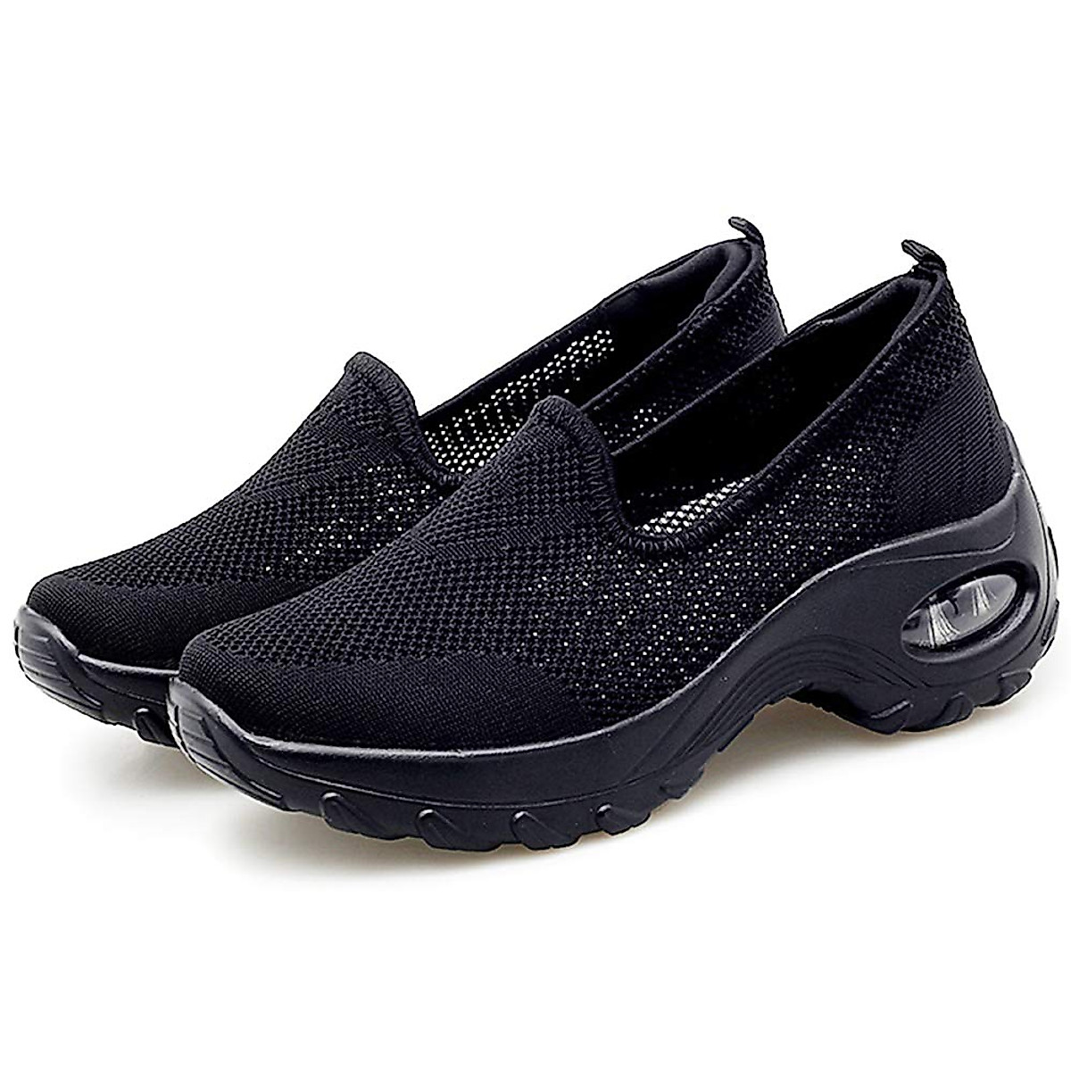 Aconhop Platform Sneakers Casual Shoes Women Slip-on Wedges Mesh Breathable Non-Slip Comfort Walking Shoes Black-36