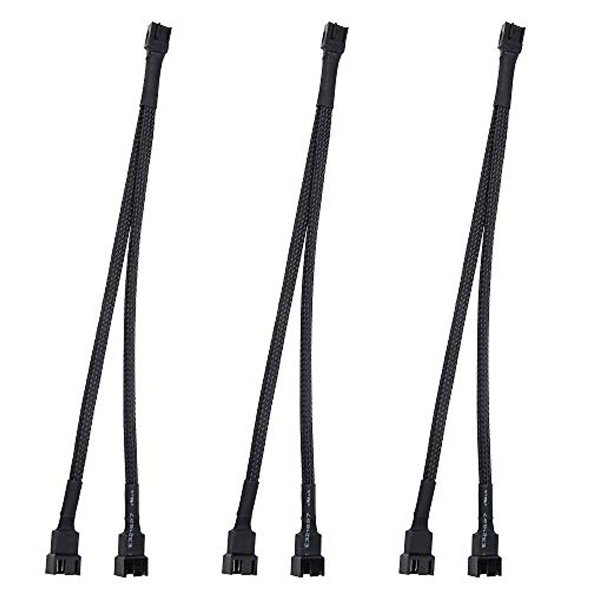 RFAdapter Fan Splitter, 3 Pack 4 Pin / 3 Pin PWM Fan Splitter Cable 2 Way Sleeved Braided Extension Power Cable 1 to 2 Converter for PC Matherboard, Desktop Computer CPU Fan 10.6 inches