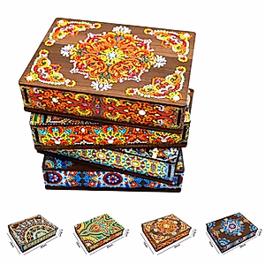 5D Diamond Painting Wooden Storage Box Rectangular Retro Desktop Decor Jewelry Storage Box Drill Wood Organizer for Home Office Storage Christmas Gift