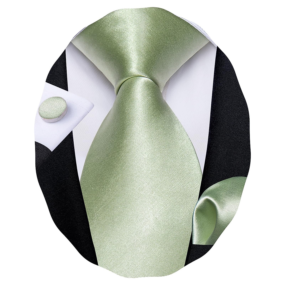 DiBanGu Sage Green Tie and Pocket Square Cufflinks Sets Slik Light Green Tie Wedding Holiday