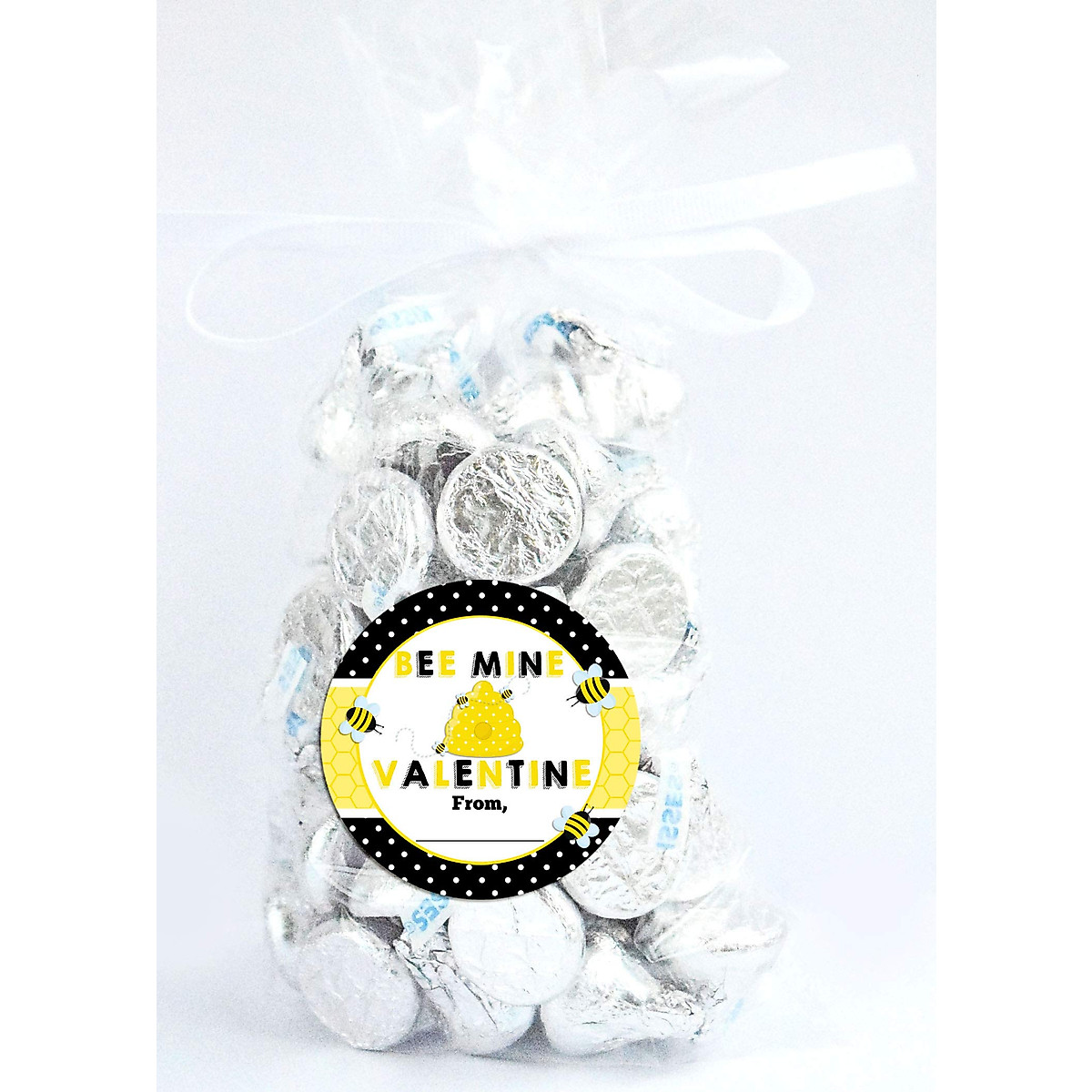 Bee Mine Bumble Bee Valentine Party Favor Sticker Labels, 40 2" Party Circle Stickers by AmandaCreation, Great for Classroom Valentines, Envelope Seals, Gifts & Treats