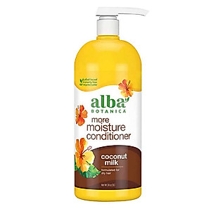 Alba Botanica More Moisture Coconut Milk Shampoo and Conditioner - 34 fl oz Each - Plant Based and Cruelty Free - Formulated for Dry Hair - No Artificial Colors, Parabens, Phthalates, or Sulfates