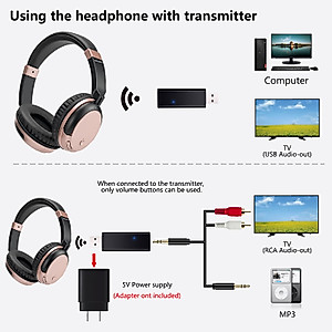 BAOBER Bluetooth Wireless Over Ear Light Weight Headphone with Low Latency USB Transmitter for TV,PC,3.5mm Audio Device, Stereo Wireless Headset Built-in Microphone for Cell Phone (Rose Gold)