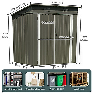 onesaimei 6×4 FT Outdoor Storage Shed, Waterproof Metal Tool Shed & Steel Garden Shed with Lockable Door for Backyard, Patio, Lawn