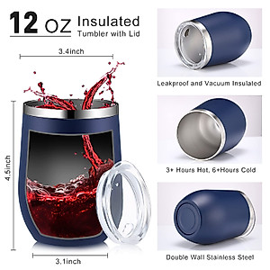 30 Pieces 12 oz Stainless Steel Wine Tumbler Bulk Double Wall Vacuum Insulated Wine Glasses with Lids and Straws Travel Mugs Coffee Tumbler Cups for Wedding Birthday Party Favor Gifts (Navy Blue)