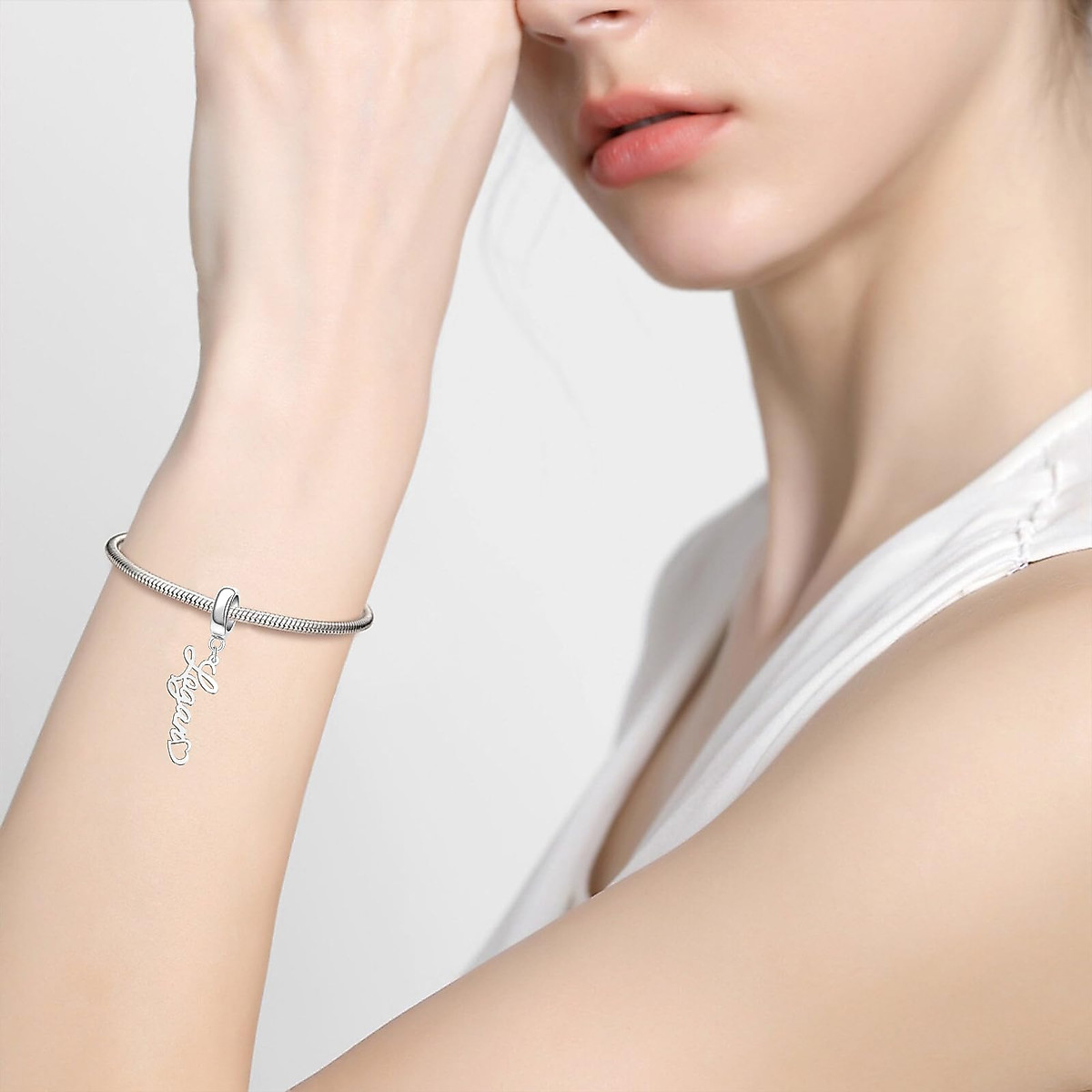 QeenseKc Logan Name Heart Charm Personalized for Pandora European Bracelet Necklace Women Gift