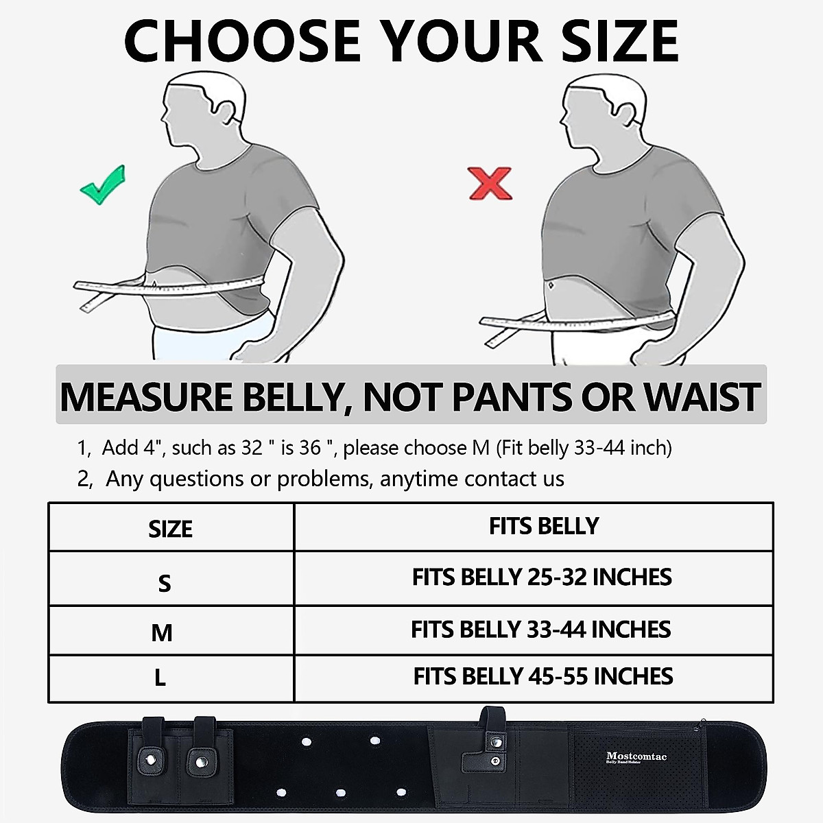 Mostcomtac Belly Band Holster - Gun Holster for Women and Men, Concealed Carry Waist holster for Most Pistols and Revolvers, Fits Glock, Smith Wesson, Taurus, Ruger, Shield, Etc