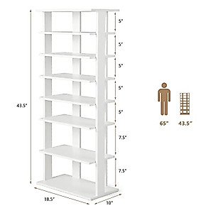 Giantex 7-Tier Wooden Shoe Rack, Patented Double Row Shoe Organizer for 14 Pairs, Customizable Height, Space-saving Shoe Storage Stand for Entryway, Hallway, Living Room, Bedroom (White, Double)