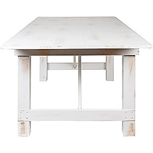 Flash Furniture HERCULES Series 7' x 40" Rectangular Antique Rustic White Solid Pine Folding Farm Table