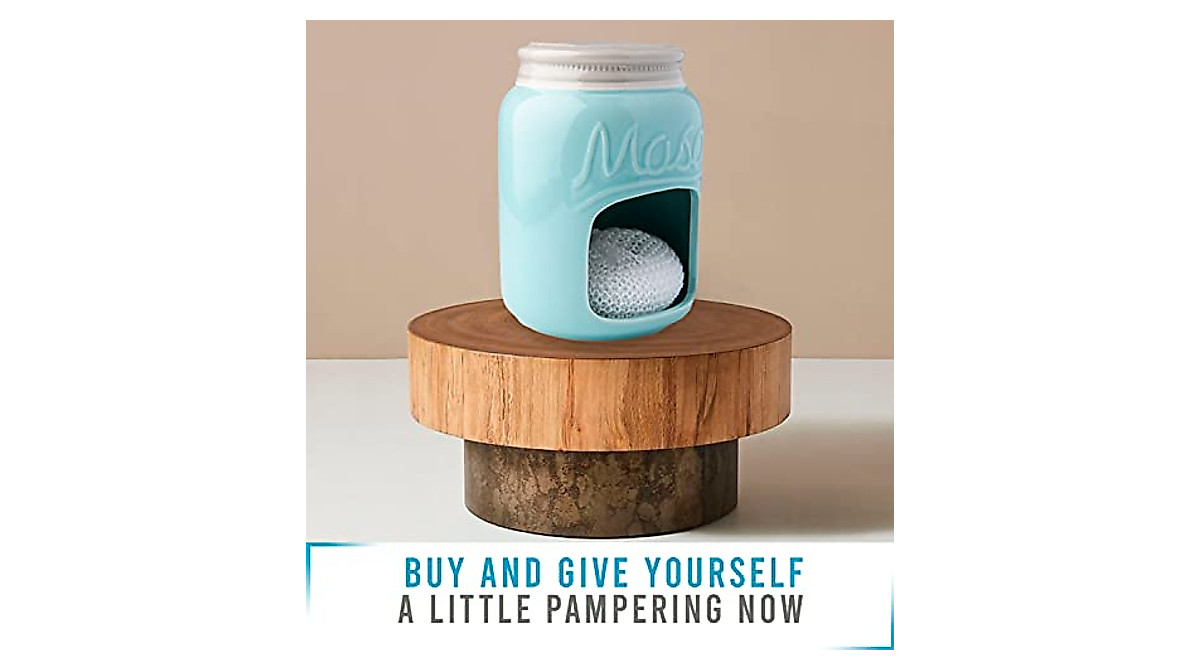 Farmhouse Mason Jar Silicone Sponge Holder - Blue Kitchen Decor