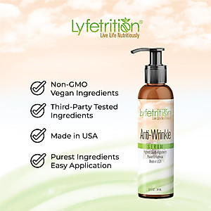 Lyfetrition Anti-Wrinkle Serum | 12 Oz Large Bottle | Anti-Aging Face Serum With Jojoba Oil, Rosehip Seed Oil & Many More Natural Ingredients - Moisturizing Cleanser for Fair & Younger Looking Skin