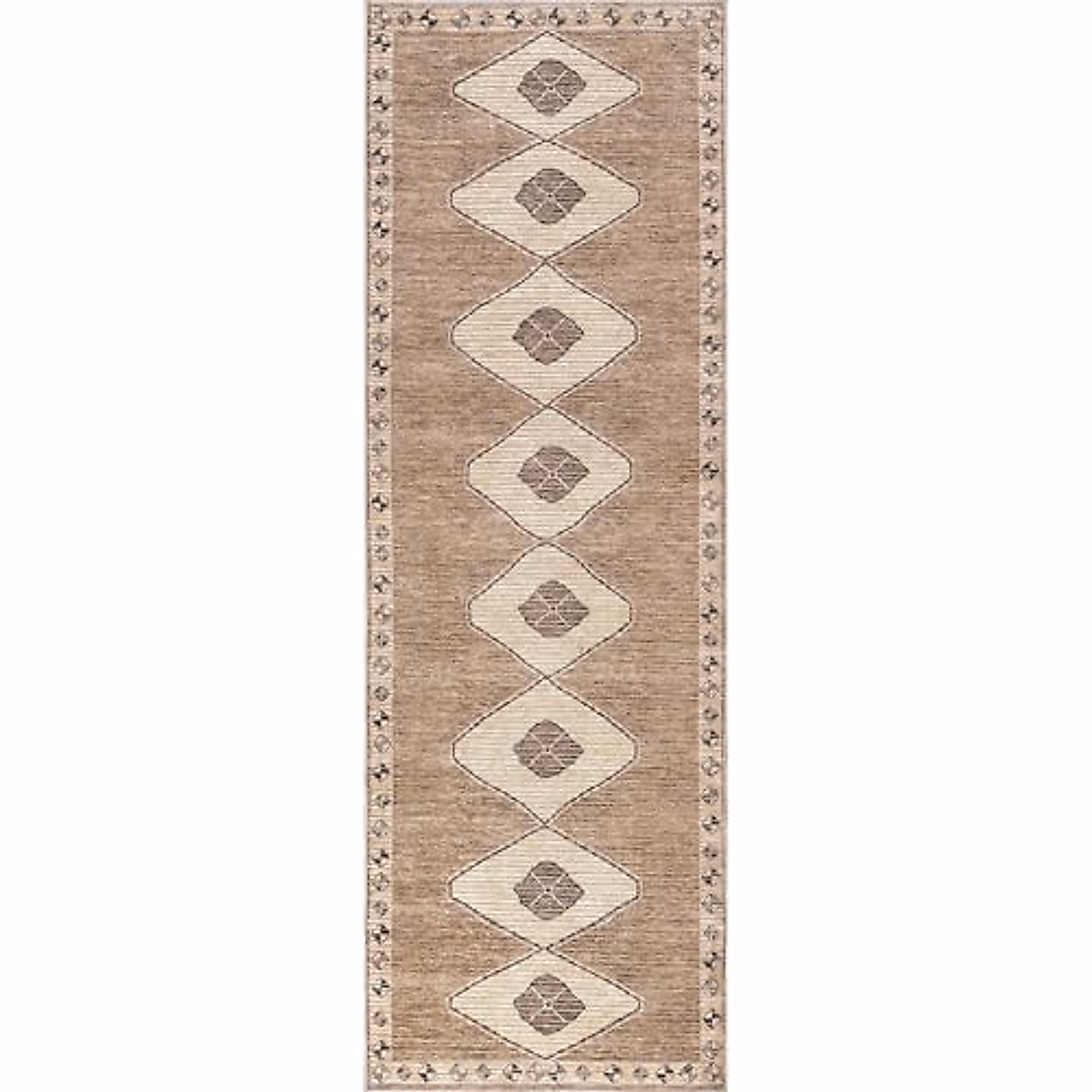 Rugs USA x Lauren Liess Fennel Diamond Machine Washable Area Rug, 2x8, Light Brown