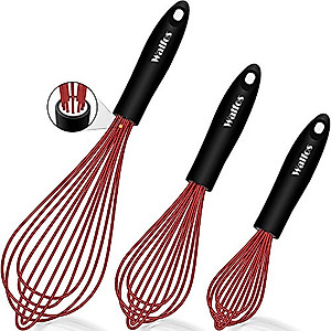 Walfos Silicone Whisk, Non Scratch Coated Whisks- Heat Resistant Kitchen Whisks for Cooking Non Stick Cookware, Balloon Egg Beater Perfect for Blending, Whisking, Beating, Set of 3