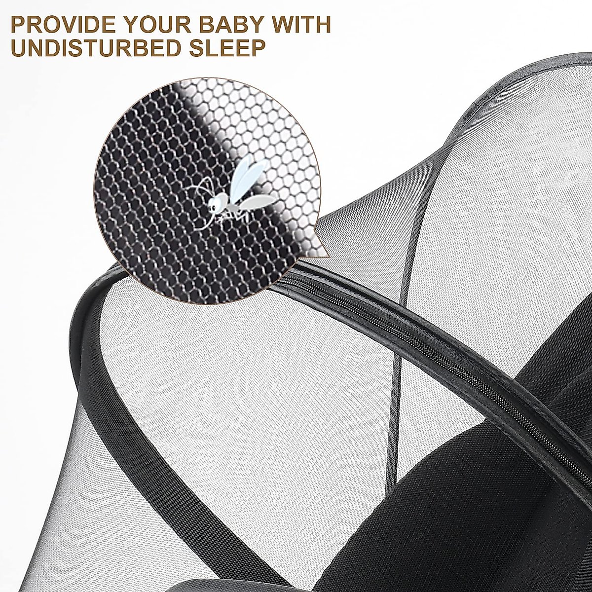 DUSHARKFUN Baby Mosquito Net with Double Zipper Bassinet Stroller Cover for Baby/Stroller/Car Seat/Cradles/Carriers, Easy to Use, Visible Breathable Mesh, Keep Insects/Bugs/Cats Out, Black
