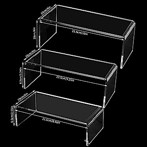 obmwang 3 Pack Large Clear Acrylic Riser Set, Acrylic Display Risers Shelf Showcase Fixtures for Jewelry Display Stand, 5mm Thickness (3 Sizes A)