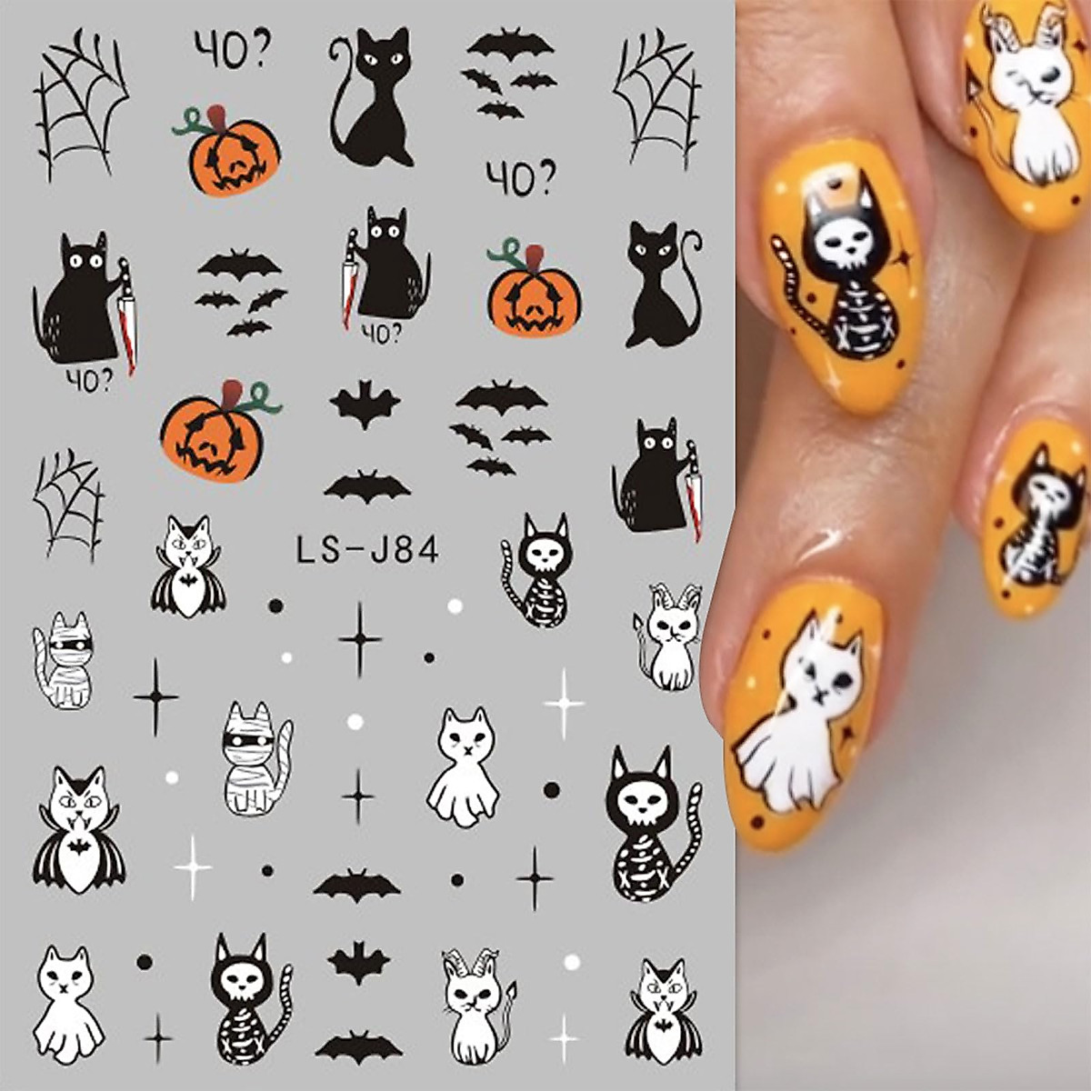 JMEOWIO 9 Sheets Halloween Nail Art Stickers Decals Self-Adhesive Pegatinas Uñas Horror Ghost Witchy Spider Web Bat Cat Pumpkin Spook Nail Supplies Nail Art Design Decoration Accessories