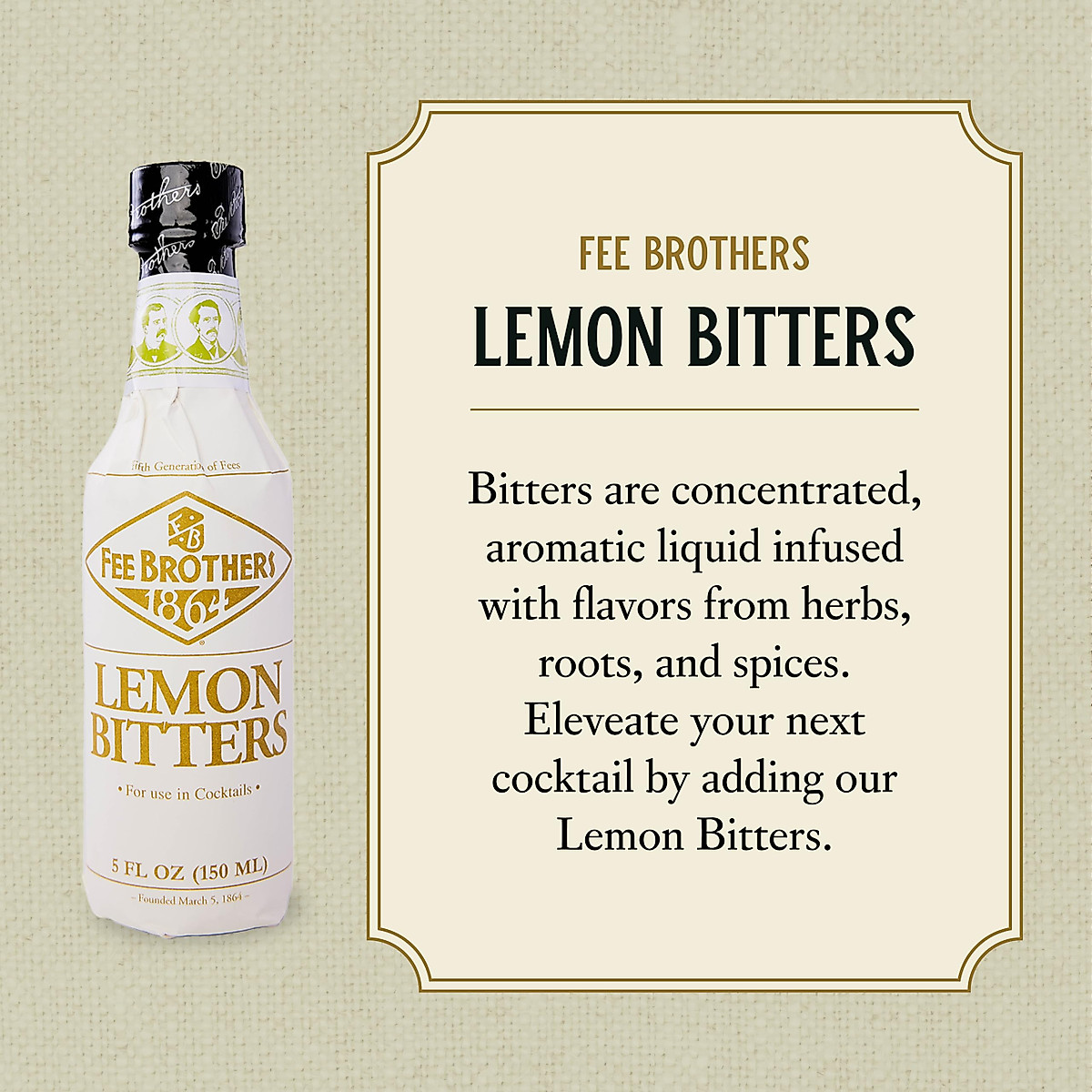 Fee Brothers Lemon Cocktail Bitters - Aromatic Cocktail Mixer & Concentrated Flavoring, Gluten Free, Vegan-Friendly, 5 fl oz