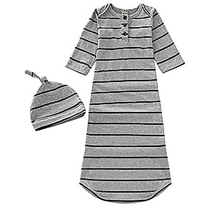 COLOOM Infant Baby Gown Newborn Knotted Sleeper Striped Sleep Gowns Swaddle & Cap (Grey Stripes, 0-6Months)