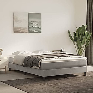 vidaXL Box Spring Bed Frame Home Indoor Bedroom Bed Accessory Wooden Upholstered Double Bed Base Furniture Light Gray 53.9"x74.8" Full Velvet