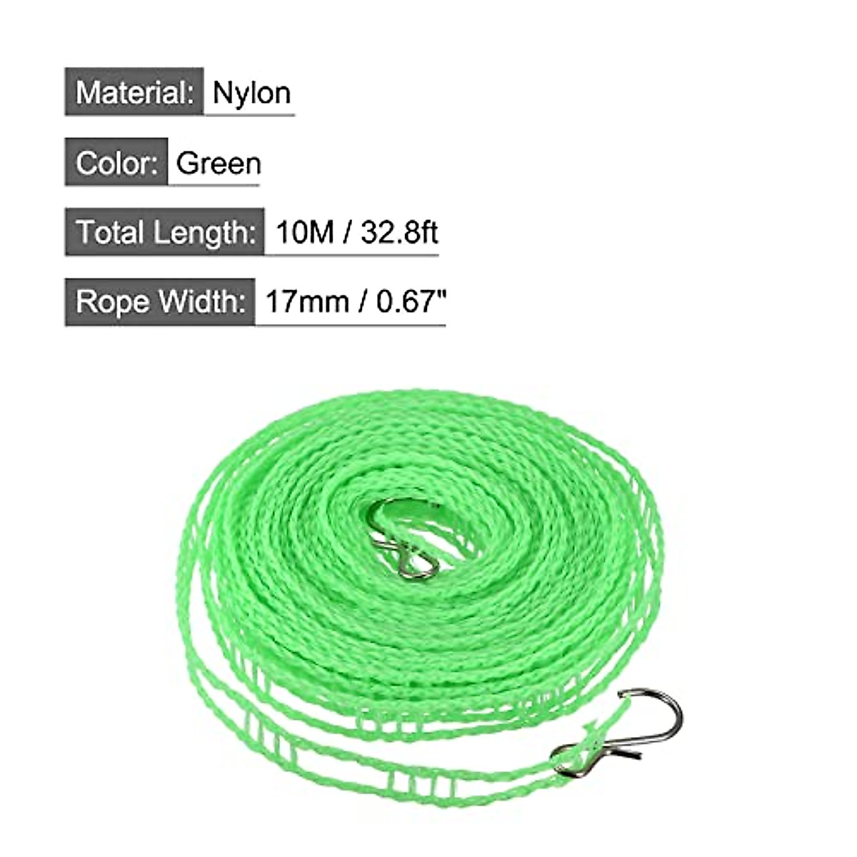 uxcell Portable Clothesline, 32.8ft Nylon Windproof Non-Slip Washing Line Rope for Courtyard Outdoor Travel Camping Laundry Drying, Green