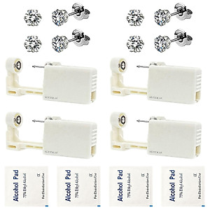 SLVIEKAE 12 Pcs Ear Piercer Kit, Ear Piercing Kit Ear Piercing Gun Kit Disposable Self Ear Piercing Gun Kit with Earring Studs Safety Ear Piercing Gun Kit Tool (Silver)