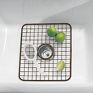 mDesign Modern Kitchen Sink Metal Dish Drying Rack/Mat with Center Drain Hole - Steel Wire Grid Design - Allows Wine Glasses, Mugs, Bowls and Dishes to Drain in Sink - 2 Pack - Bronze