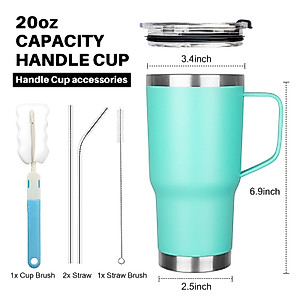 GUDEMAO 20 oz Tumbler with Handle, Stainless Steel Insulated Tumbler with Lid and Straw, Double Wall Vacuum Insulated Coffee Mug Tumbler, Insulated Coffee Thermal Cup for Cold and Hot (Mint Green)