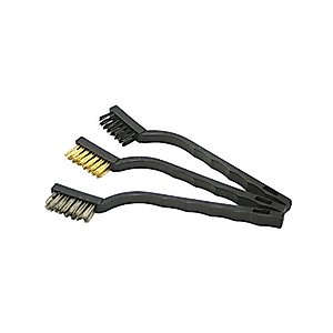 ABN 7in Mini Wire Detail Brush 3pc Set – Nylon, Brass, Stainless Steel – Metal Detail Brushes for Cleaning & Automotive