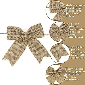 AIMUDI Natural Burlap Bows Rustic Gift Bows Christmas Wreath Bows 4 Inch Handmade Small Burlap Farmhouse Bows for Crafts Gift Wrapping Christmas Tree Wedding Home Decor Thanksgiving - 12 Counts