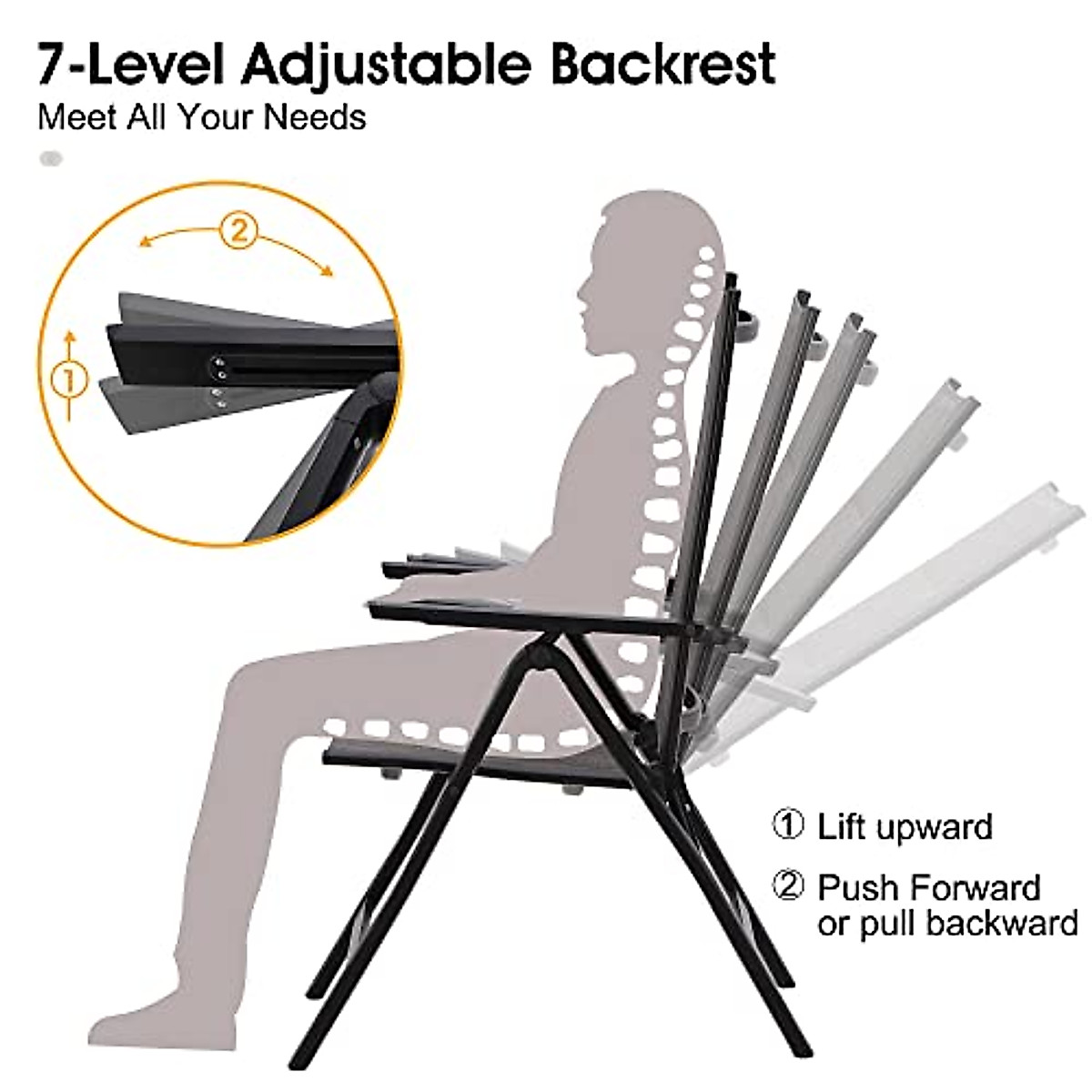 MFSTUDIO Outdoor Dining Set for 4, Aluminum Height Adjustable Folding Chair and Heavy-Duty Black Slat Metal Table, Patio Furniture Dining Table Set, Black