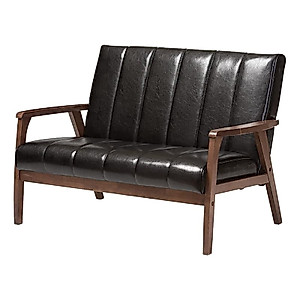 Allora Faux Leather Loveseat in Black and Walnut