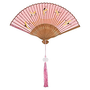 RAZZUM Retro Style Silk Fan Folderable Fan Chinese Style Fan Wall Decoration Costume Collocation Large Wall Decor Fan