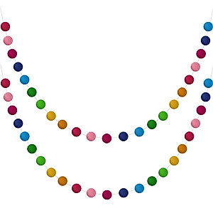 Boao 2 Pieces Wool Felt Ball Garland Colorful Pom Pom Garland Handmade 6.5 Feet Long 24 Balls Felt Banner for Wall Christmas Tree Decoration (Rainbow)