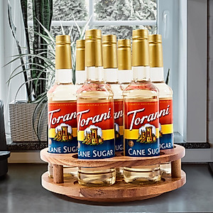 GOVOKOI Acacia Wood Rotating Coffee Syrup Organizer, 7 Bottles Coffee Syrup Rack, Coffee Station Organizer with Large Base and Anti-Slip Pads