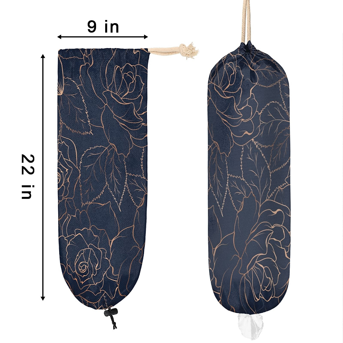 Abstract Floral Plastic Bag Holder, Art Rose Flower Grocery Bag Storage Holder Hanging Garbage Shopping Bag Trash Bags Organizer for Kitchen Home