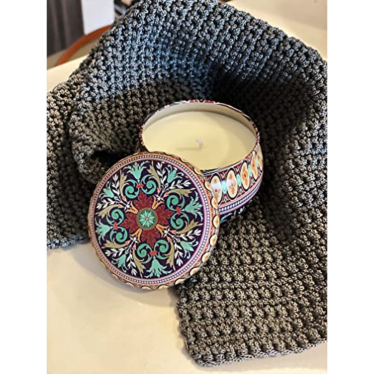 Soy Wax Candle in Perfect Decorative Giftable Metal Tin - Peppermint-Eucalyptus Natural Oil and Pure Organic Soy Wax - for Living Room, Home, Bedroom - Handmade in USA