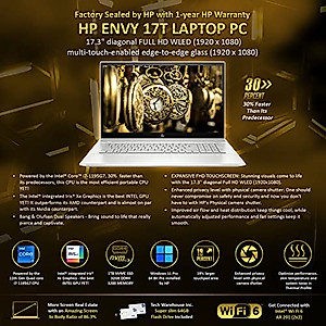 HP Envy 17T 2022 Laptop, i7-1195G7 11th gen, 32GB RAM, 1 TB NVMe SSD, 17.3" FHD Touch, Thunderbolt 4, Win 11 PRO, WiFi 6, B&O Audio, USB-A, Intel Xe Graphics, Silver, 64GB Tech Warehouse Flashdrive