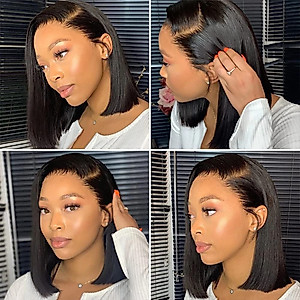 Lzlefho Short Bob Wigs 13x6 Lace Front Wigs Human Hair Glueless Brazilian Virgin Human Hair Straight Bob Wigs For Women 150% Density Pre Plucked with Baby Hair Natural Color (12inch)