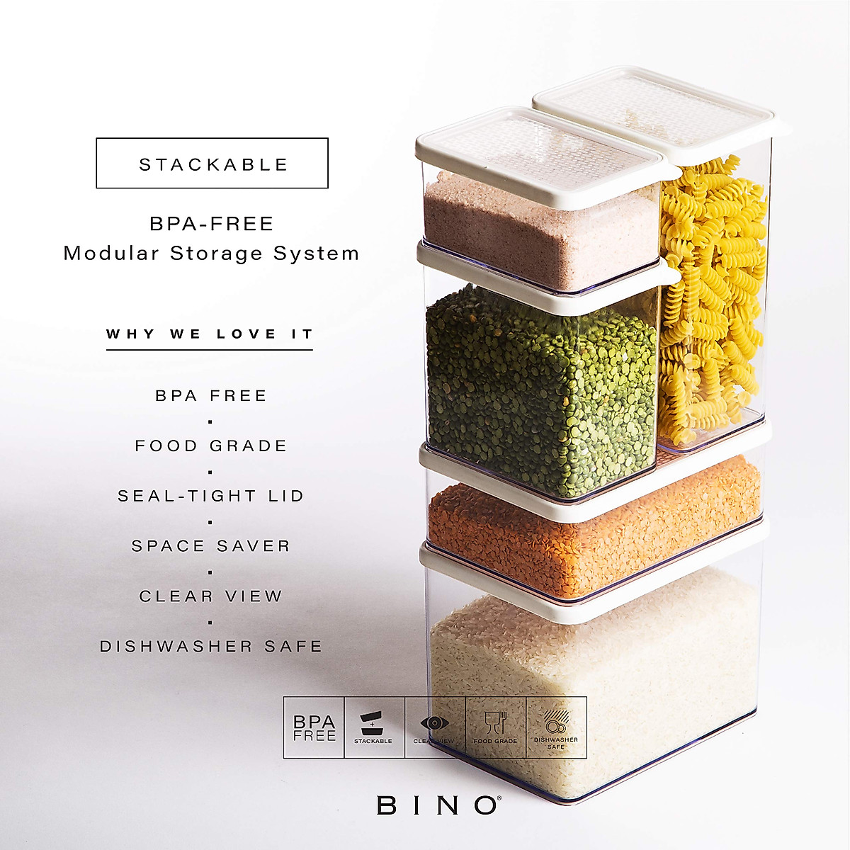 BINO Airtight Food Storage Containers with Lids, 0.9 Qt/820mL, White - Airtight Container Kitchen Storage Containers for Pantry Containers for Organizing Airtight Storage Containers