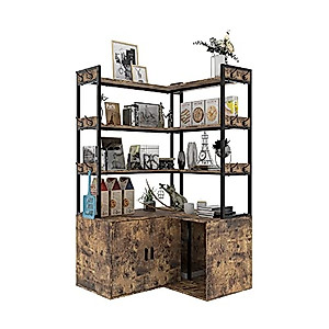 PAKASEPT Litter Box Enclosure with Shelves and Doors, Industrial Corner Shelves with Cat Cabinet &12 Hooks, 3-Shelf Corner Bookshelf, Pullable Carring Tray, Cat Scratcher, for Most of Litter Box