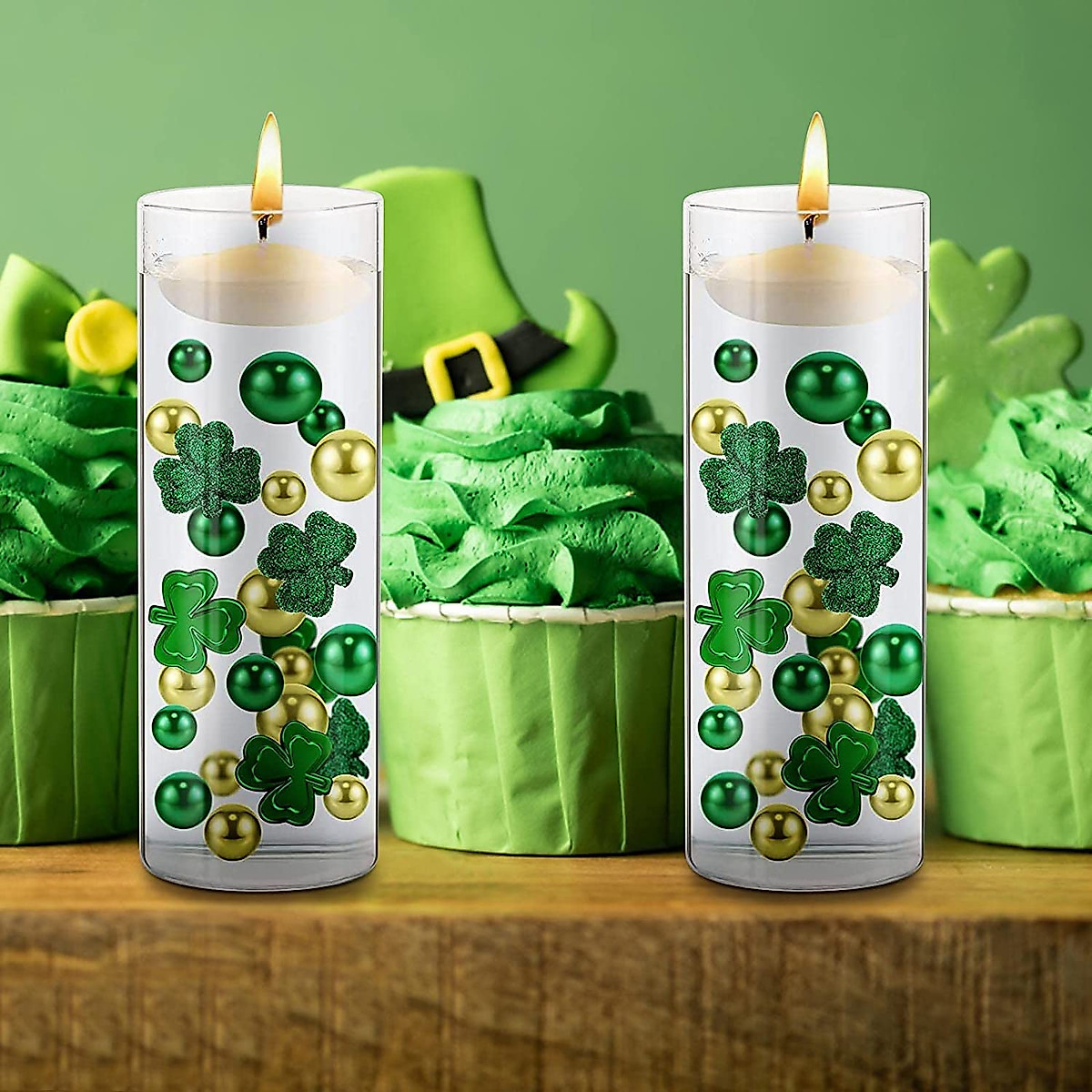 YTTYXGS 4110 Pieces St. Patrick's Day Vase Filler Shamrocks Ornament for Vase Filler Floating Pearls for Vases Floating Candles Centerpiece for St. Patrick's Day Festival Party Table Home Decor