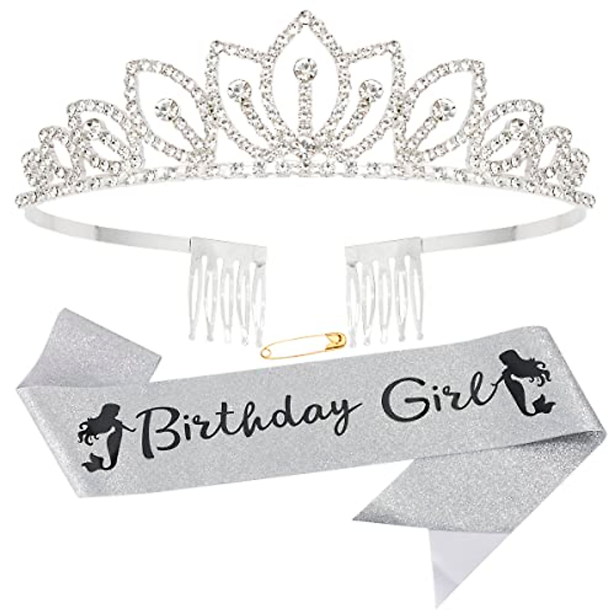 Vovii Birthday Girl Sash and Tiara Set Birthday Gifts for Women Birthday Rhinestone Silver Crown and Girls for Prom Cosplay Photography Halloween Birthday Party