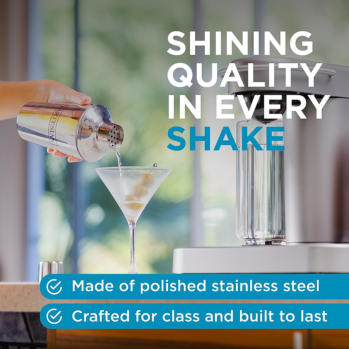 Bartesian Stainless Steel Cocktail Shaker - 16 Ounce Bartender Cocktails Shakers Bar Accessories for the Home - Bartending Mixology Barware Mixer Cup - Professional Mixed Drink Shaker Utensil Tool