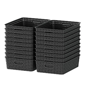 Sadstory 18 Packs A4 Size Plastic Woven Basket Tray, Black Plastic Paper Storage Trays
