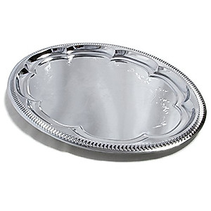 Maro Megastore (Pack of 4) 15.7 inch x 11.4 inch traditional oval flower pattern carving dining chrome plated dinner plate mirror plate plate plate metal tableware party Medium T225M-4PK