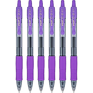 Pilot G2 Retractable Rollerball Gel Pens, Fine Point, 0.7mm, Purple Ink, 6 Count