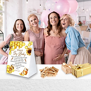Don't Say Baby Game for Baby Shower Clothespin Game, One 5x7 Coated Paper Sign and 50 Natural Clothespins, Honey Bee Baby Shower, Honey Bee Theme, Gender Neutral -NDSBB46