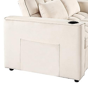 4-in-1 Multi-Functional Convertible Sofa Bed w/Cup Holder and USB Port,Velvet Upholstery Sleeper Couch Pull-Out Sofabed, 55.3'' Loveseat Chaise Lounge with Pillows for Living Room,Small Place