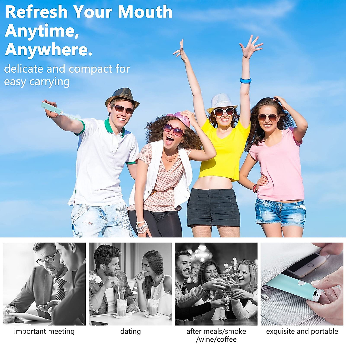 RIILPIIK Electronic Breath Freshener Spray New Generation Nano-Level Atomization Mouth Mist Spray FDA Safe Rechargeable Portable Easy to Use Naturally Formulated Scent Beads Bad Breath Saver