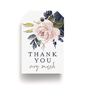 Bliss Collections Thank You Gift Tags, Navy Floral, Thank You Very Much Gift Tags for Weddings, Bridal Showers, Birthdays, Parties, Baby Showers, Wedding Favors or Special Events, 2"x3" (50 Tags)